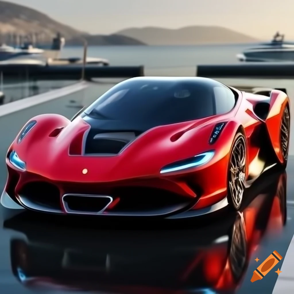 Futuristic Ferrari F40 on Cullera promenade, photorealistic style, year ...