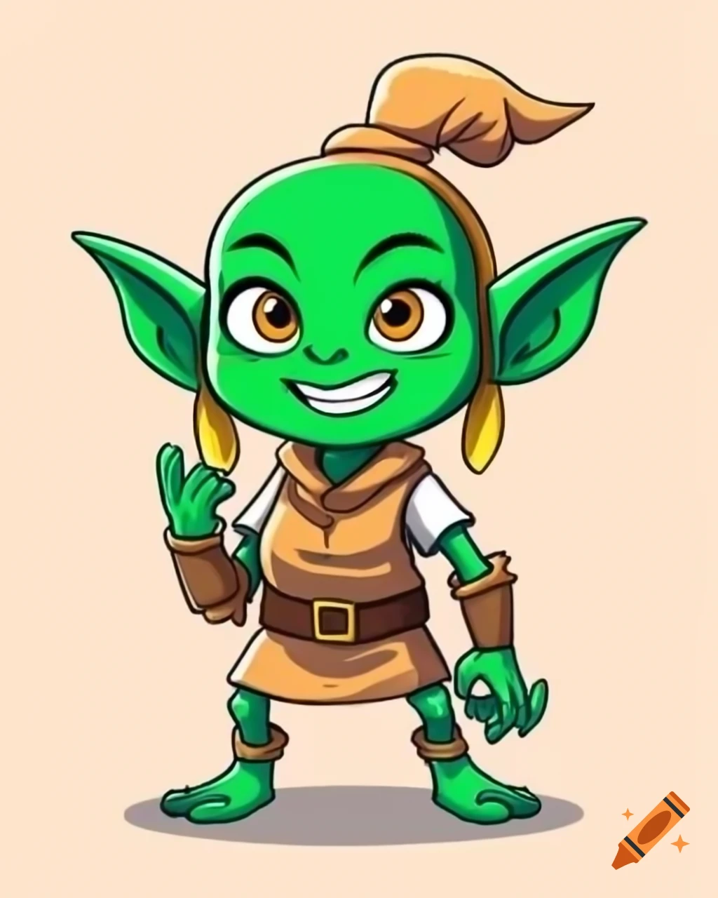 Green-skinned goblin girl mechanic winking playfully in anime style on ...