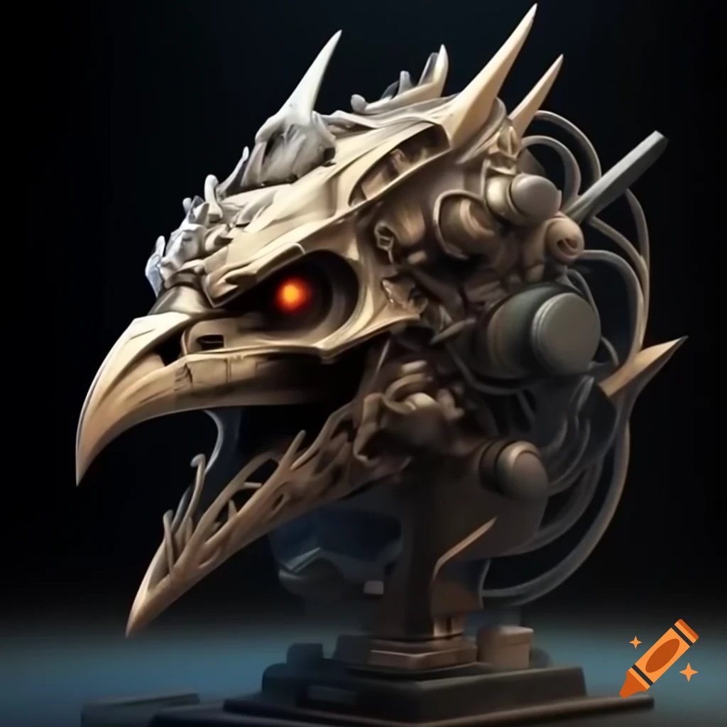 Biomechanical floating raven head with circuitry and skull details in ...