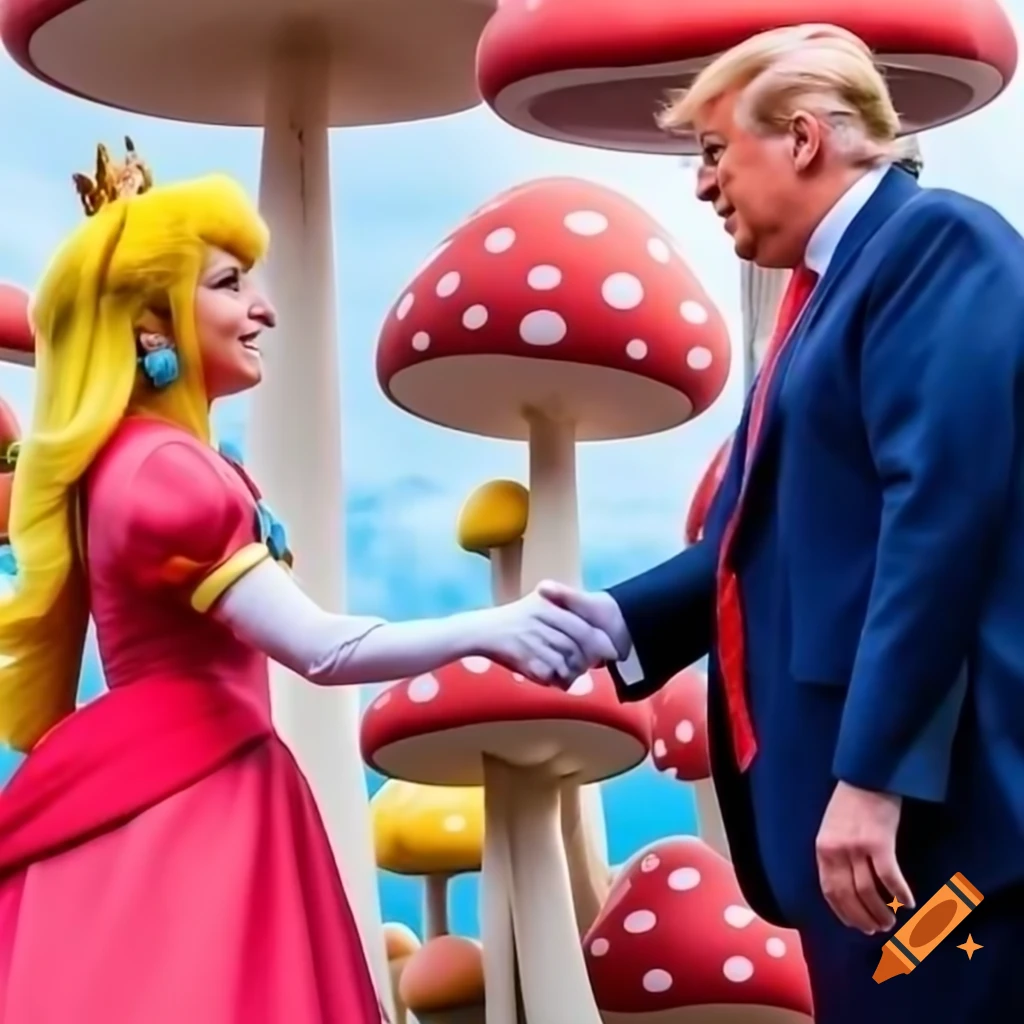 Princess Peach and Donald Trump shaking hands in the Mushroom Kingdom ...