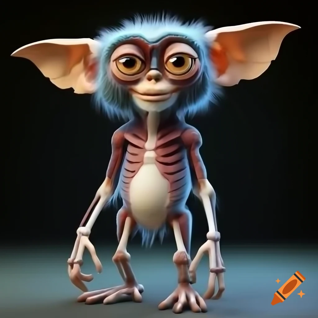 Whimsical cartoon anatomy visualization of an upright gremlin on Craiyon