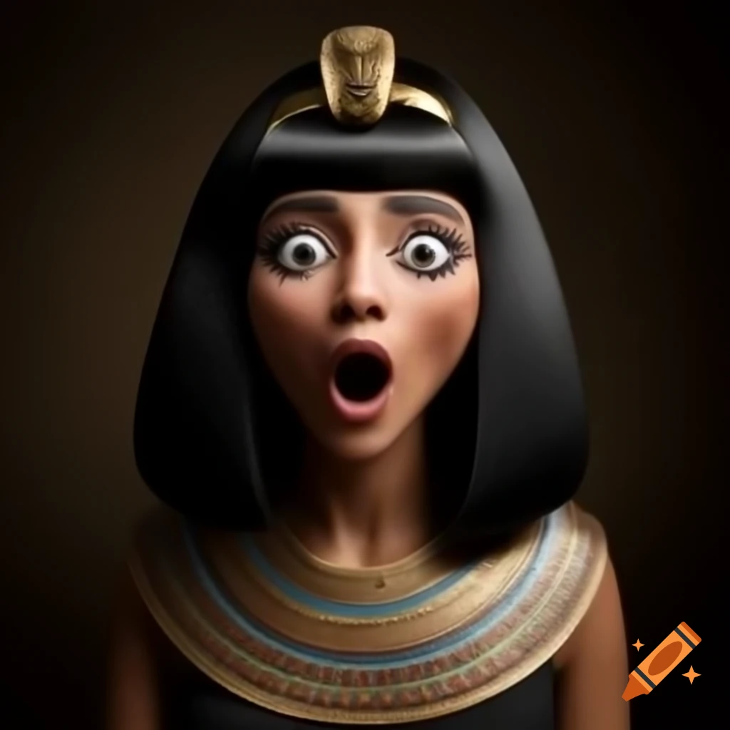 Elegant Egyptian queen with surprised expression in photography style ...