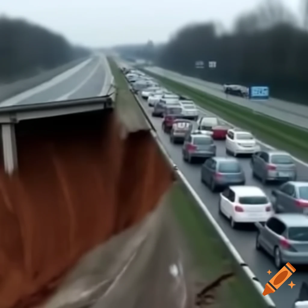 Landslide blocking Italian highway in Milan during daytime on Craiyon