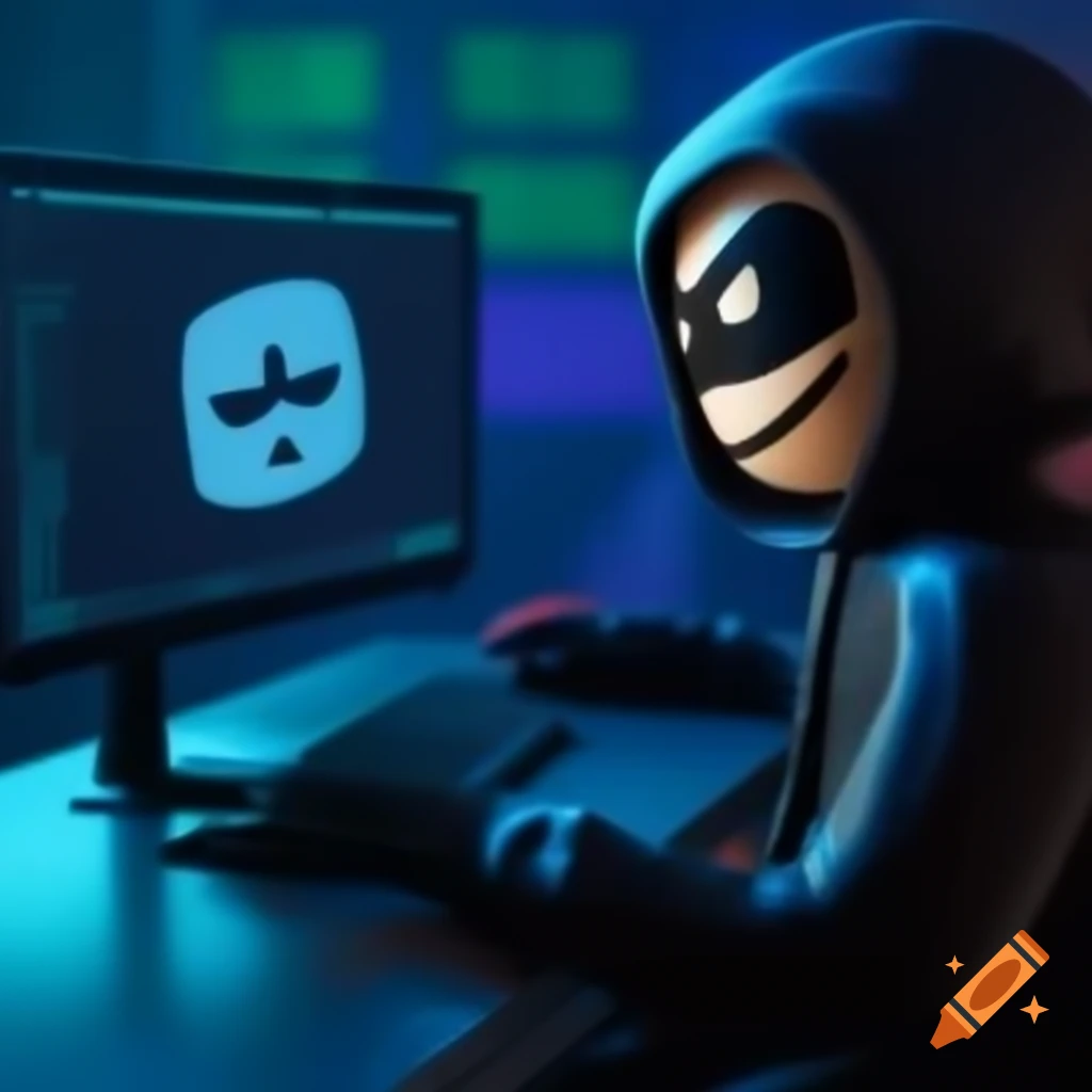 Roblox hacker at computer wearing a mask with 'Delete SYSTEM 32' text ...