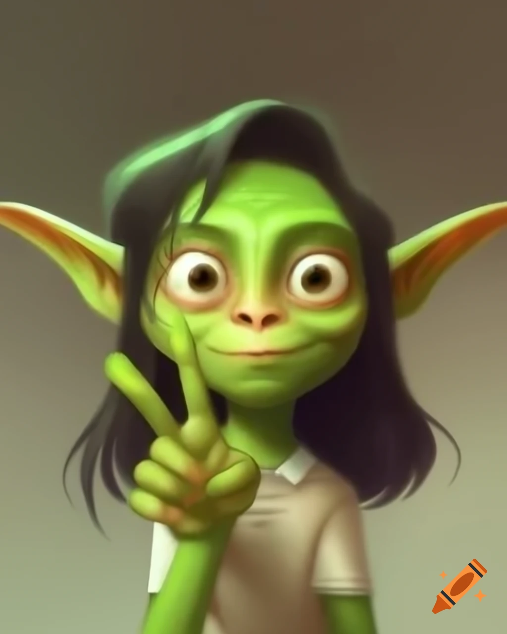 Green-skinned goblin girl winking playfully in anime style on Craiyon