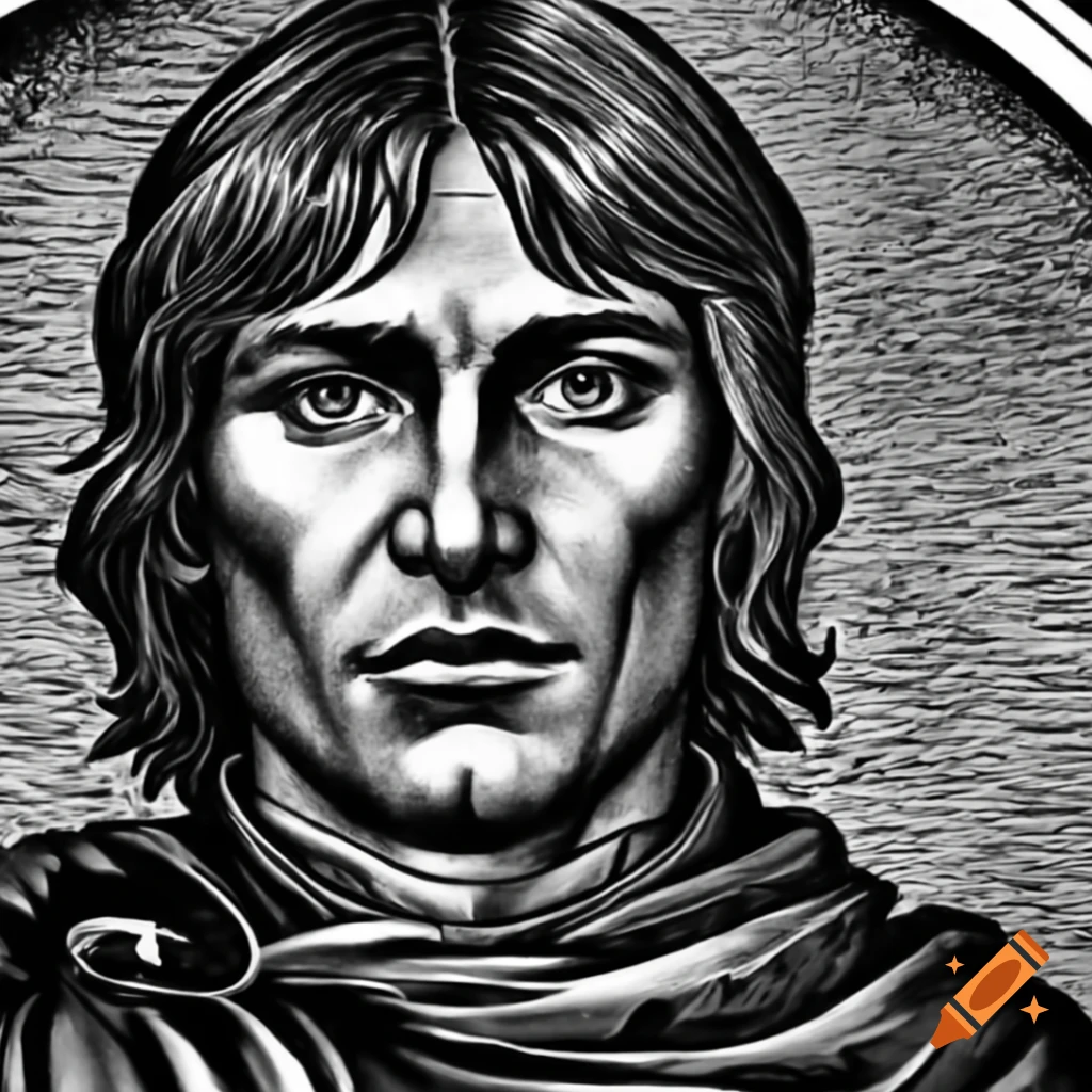 Detailed black and white engraving of a male rogue on Craiyon