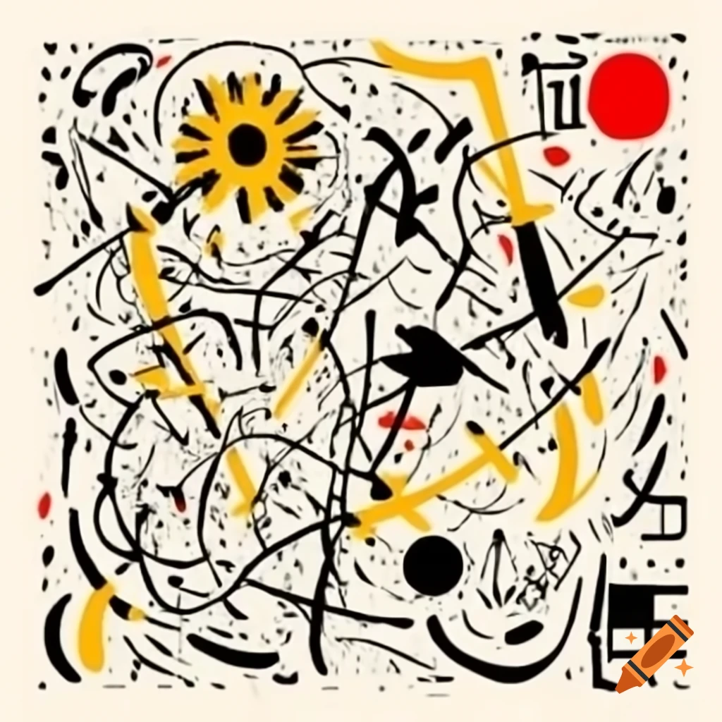 Artwork combining Jackson Pollock and Mondrian styles featuring sunflowers on Craiyon