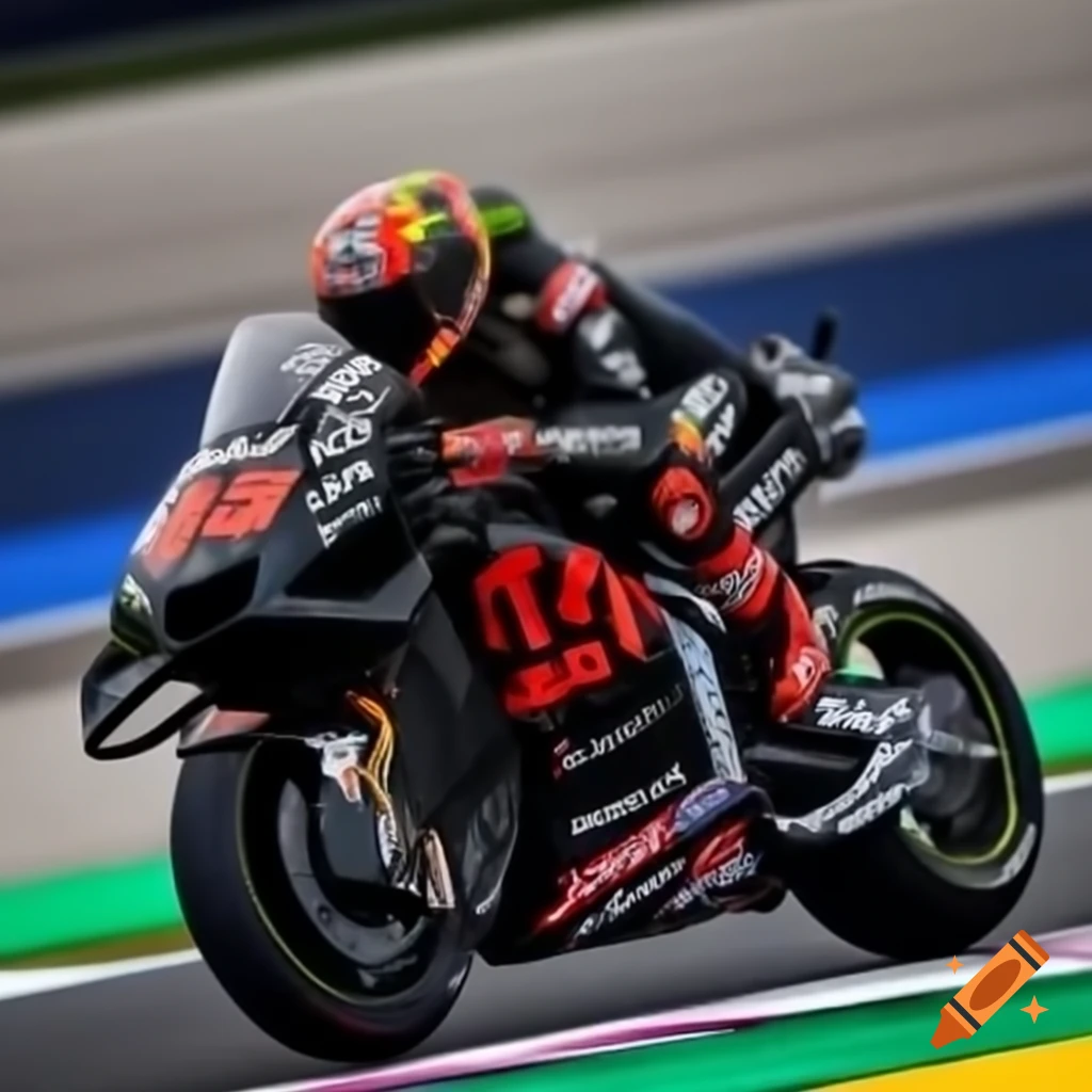 MotoGP rider in action on the racetrack on Craiyon
