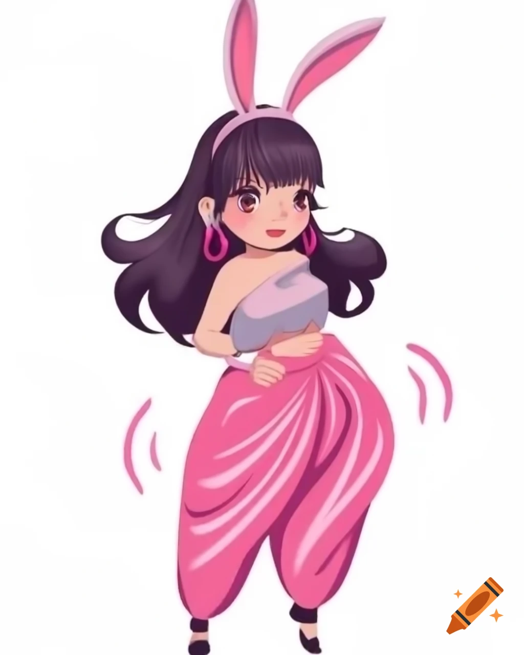 Anime character in shiny pink harem pants and bunny ears on Craiyon