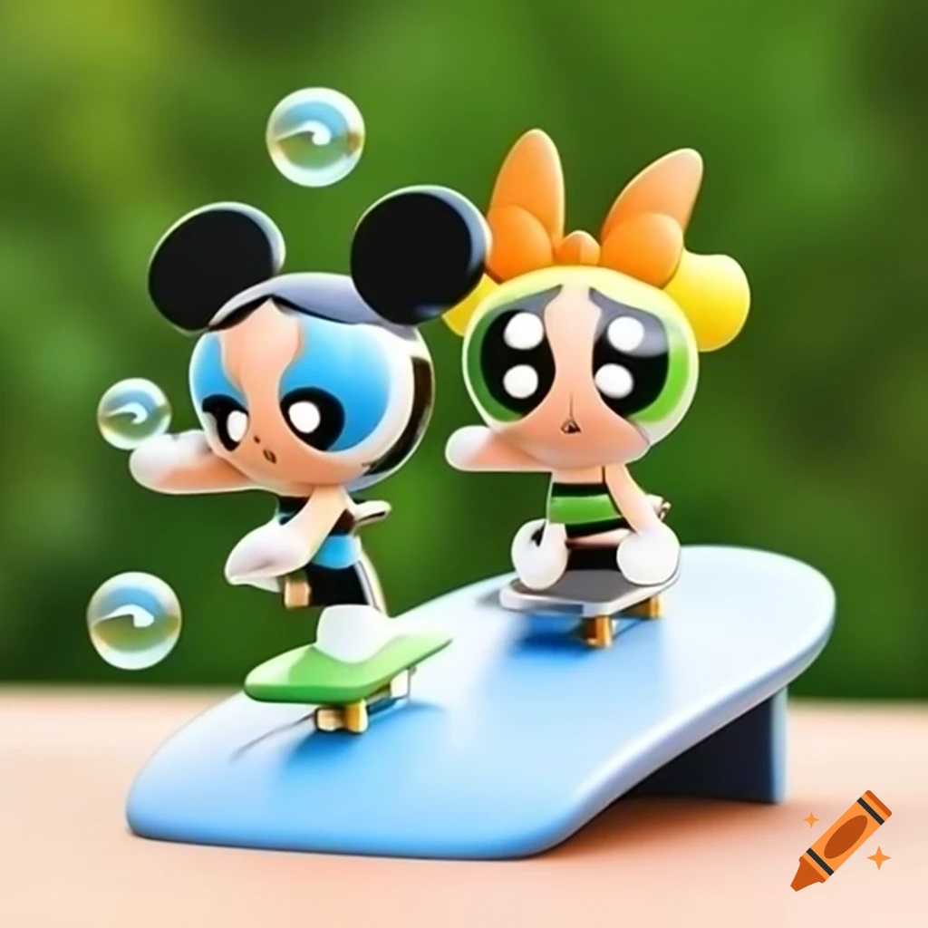 Whimsical ceramic sculpture of fused cartoon characters riding on Craiyon