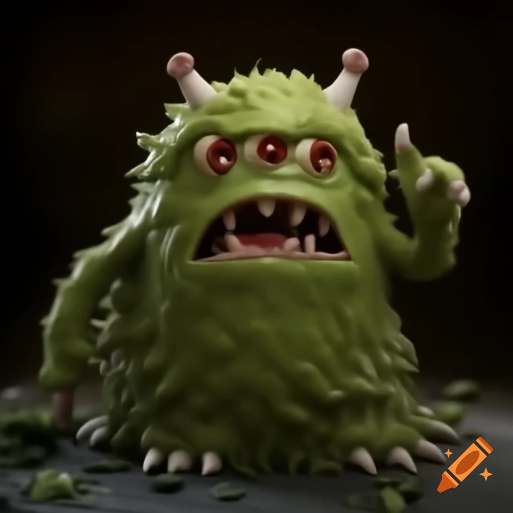 Monster eating candy in a vibrant, colorful setting on Craiyon