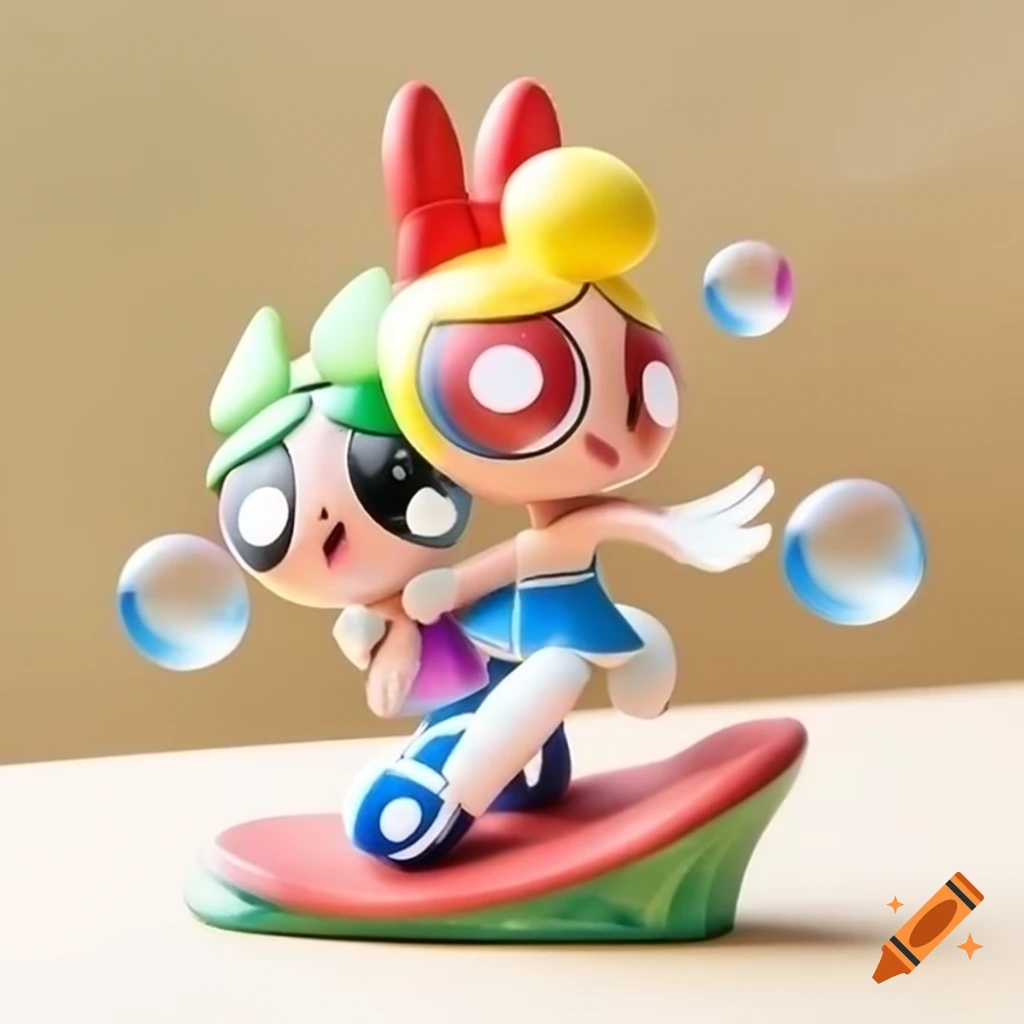 Whimsical ceramic sculpture of merged cartoon characters riding on Craiyon