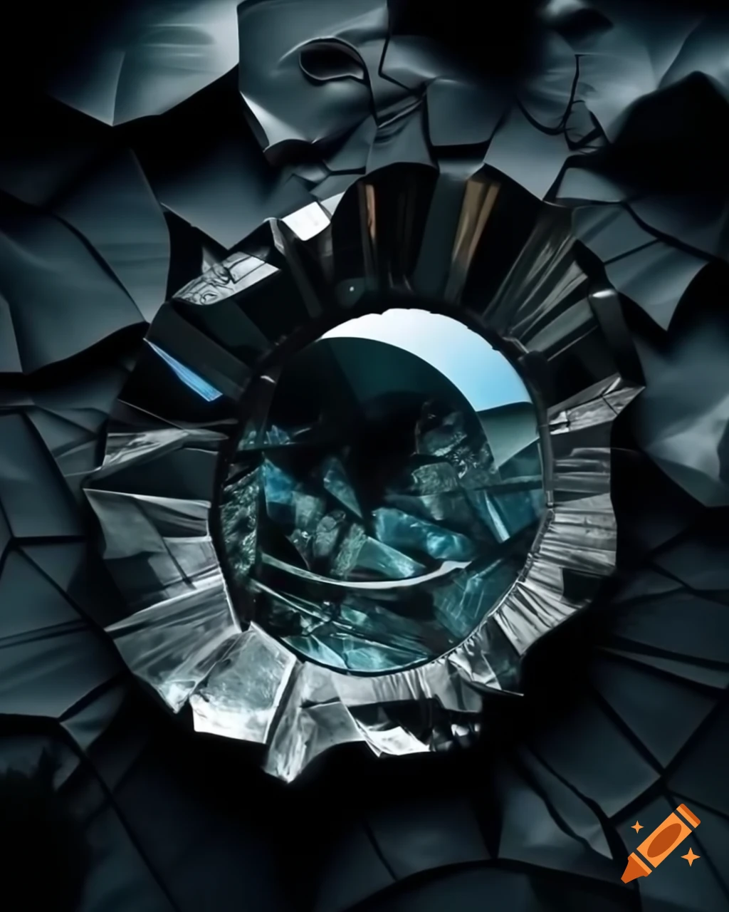 Shattered mirror reflecting darkness with tentacles, cosmic horror ...