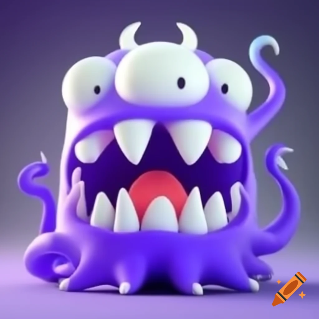 3D cartoon Lovecraftian beast with tentacles and sharp teeth on Craiyon