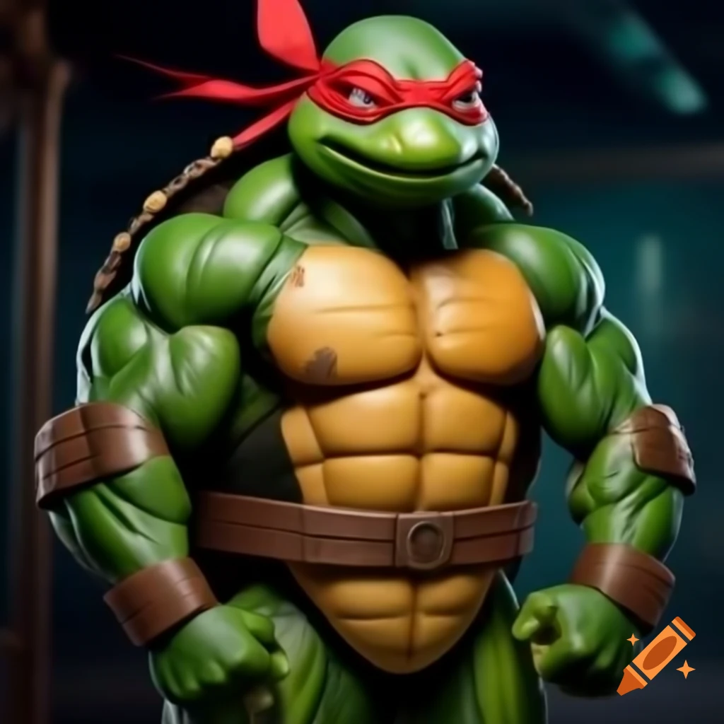 Muscular anthro Ninja Turtle Raphael flexing biceps on Craiyon