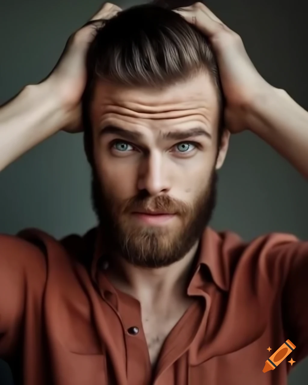Handsome Dutch man posing with hands behind head and unbuttoned shirt ...
