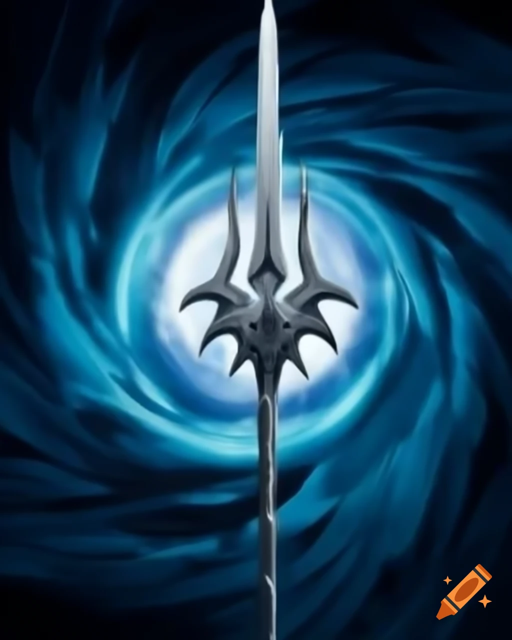 Sleek silver lance with feathered guard in wind vortex, anime-style on ...