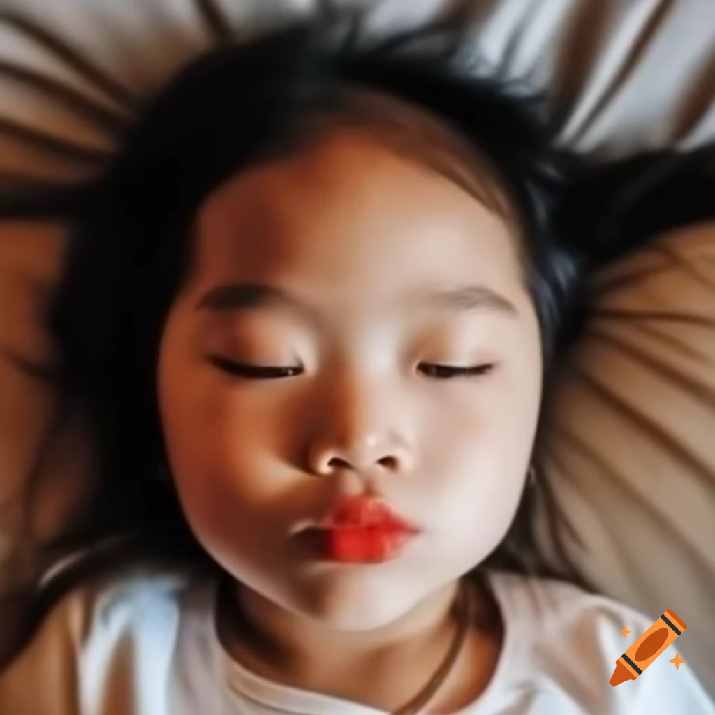Cute Asian boy relaxing on couch with long hair and red lips on Craiyon