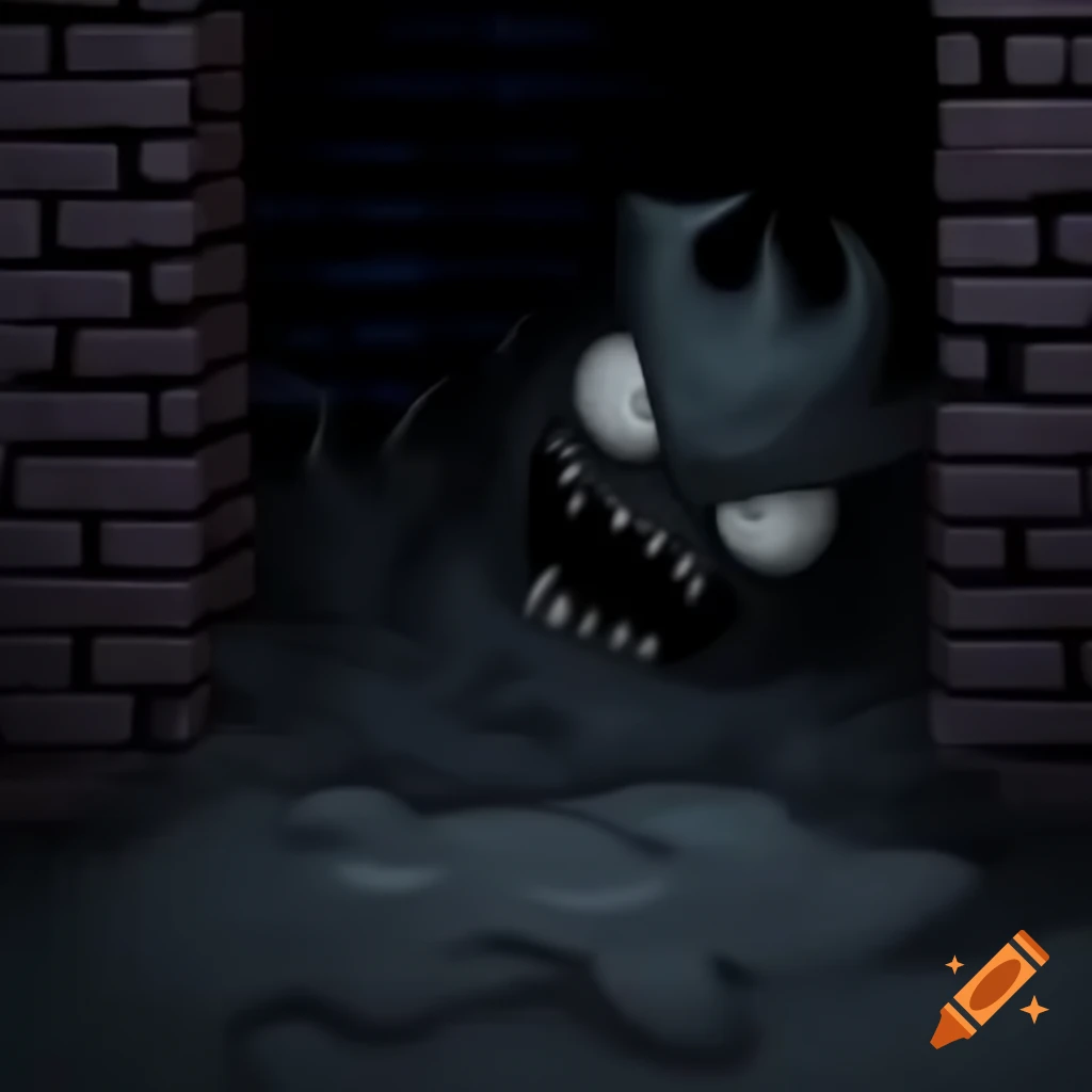 Black sludge monster emerging from brick wall in dark dungeon on Craiyon