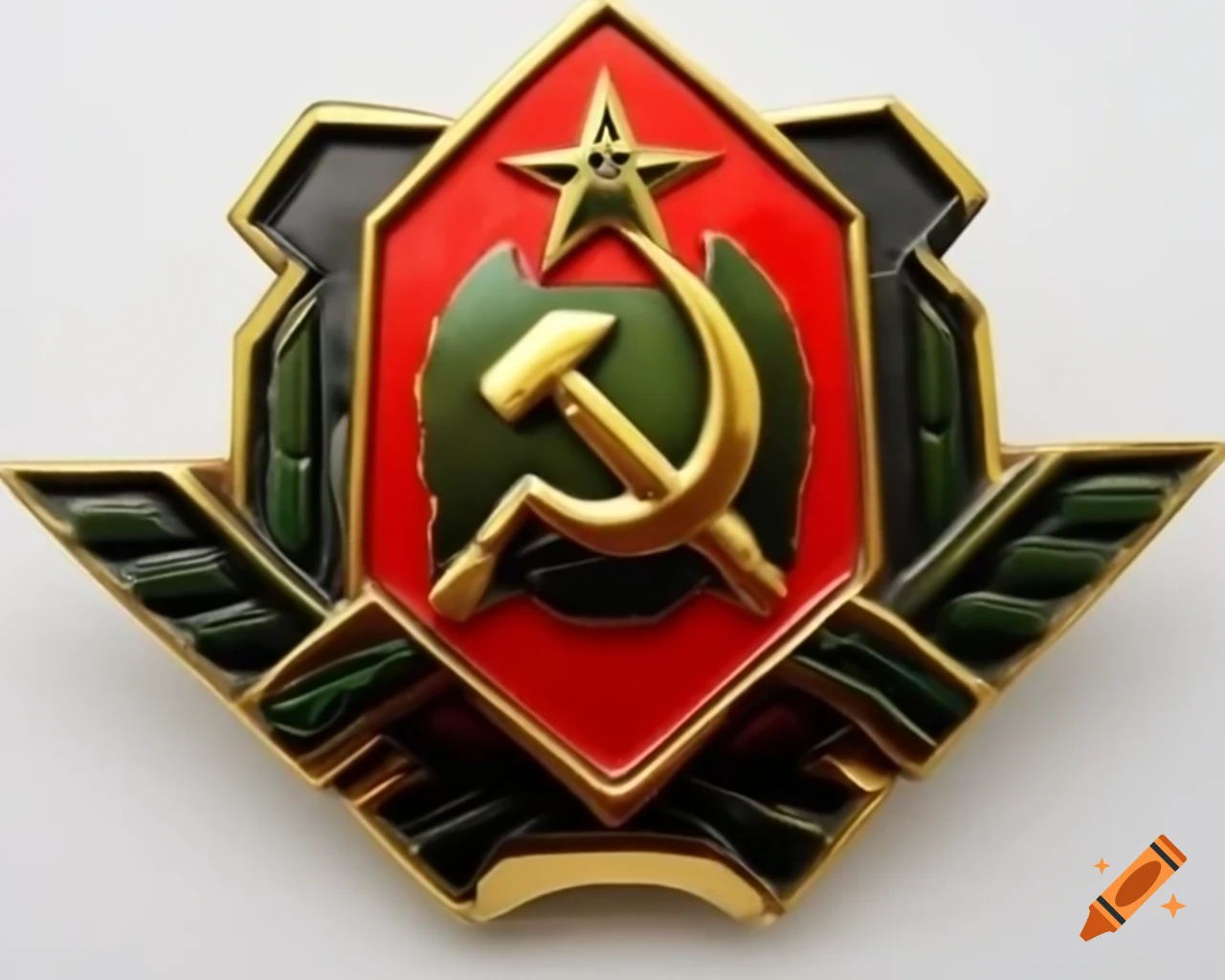 Soviet insignia featuring red enamel and shiny brass with laureate ...