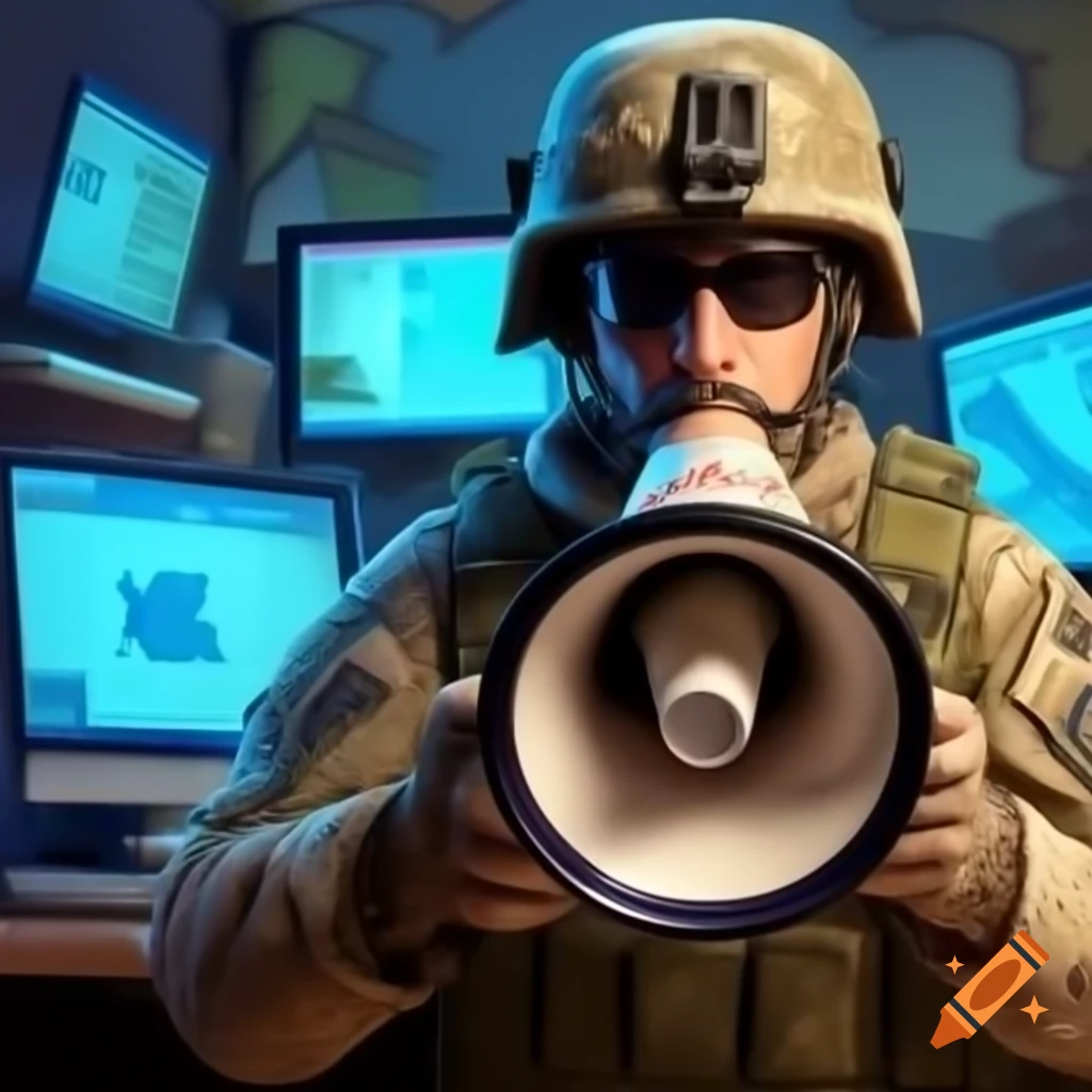 Military symbol design featuring soldier with megaphone and computer ...