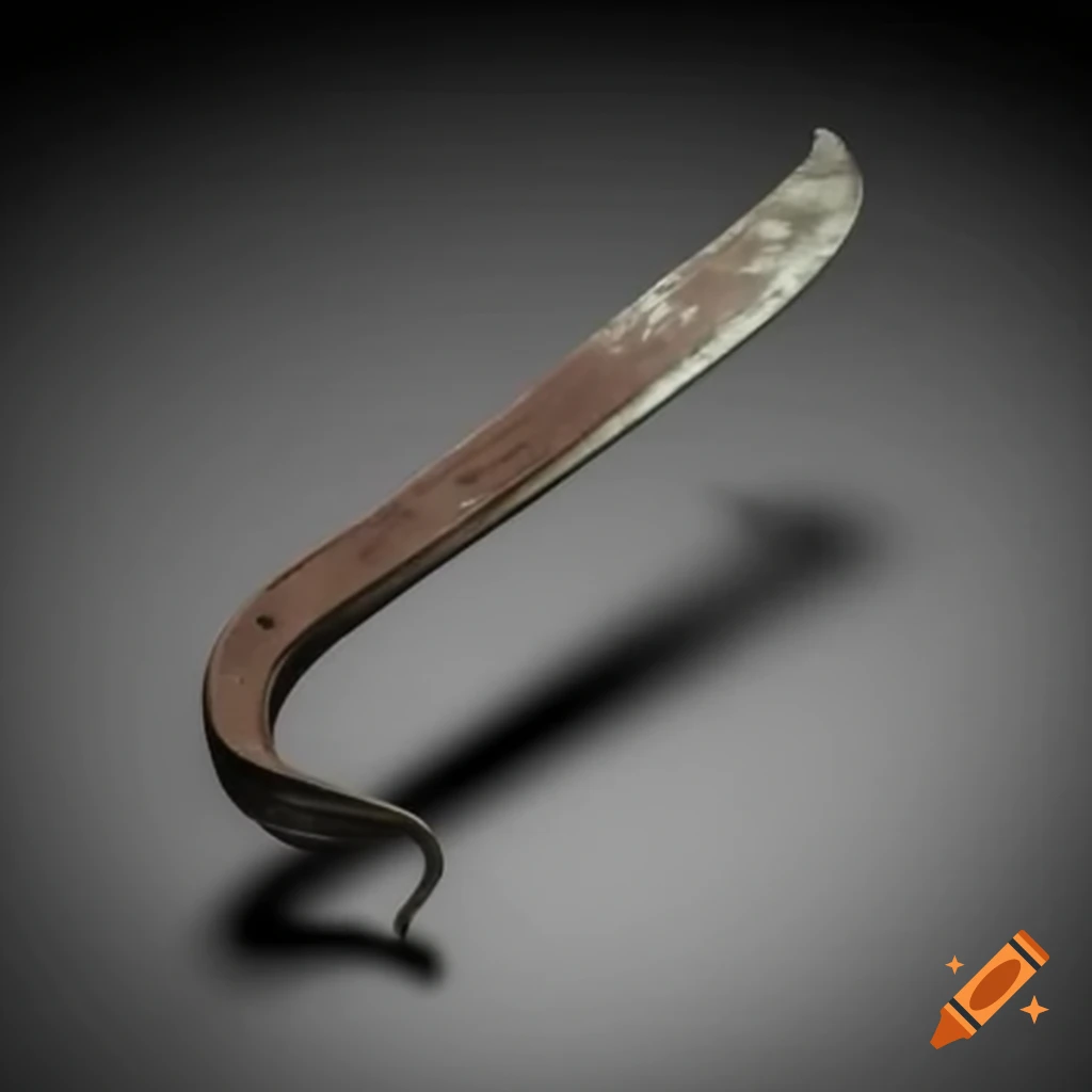 Curved antique surgical instrument with sharp metal blade and rusted ...