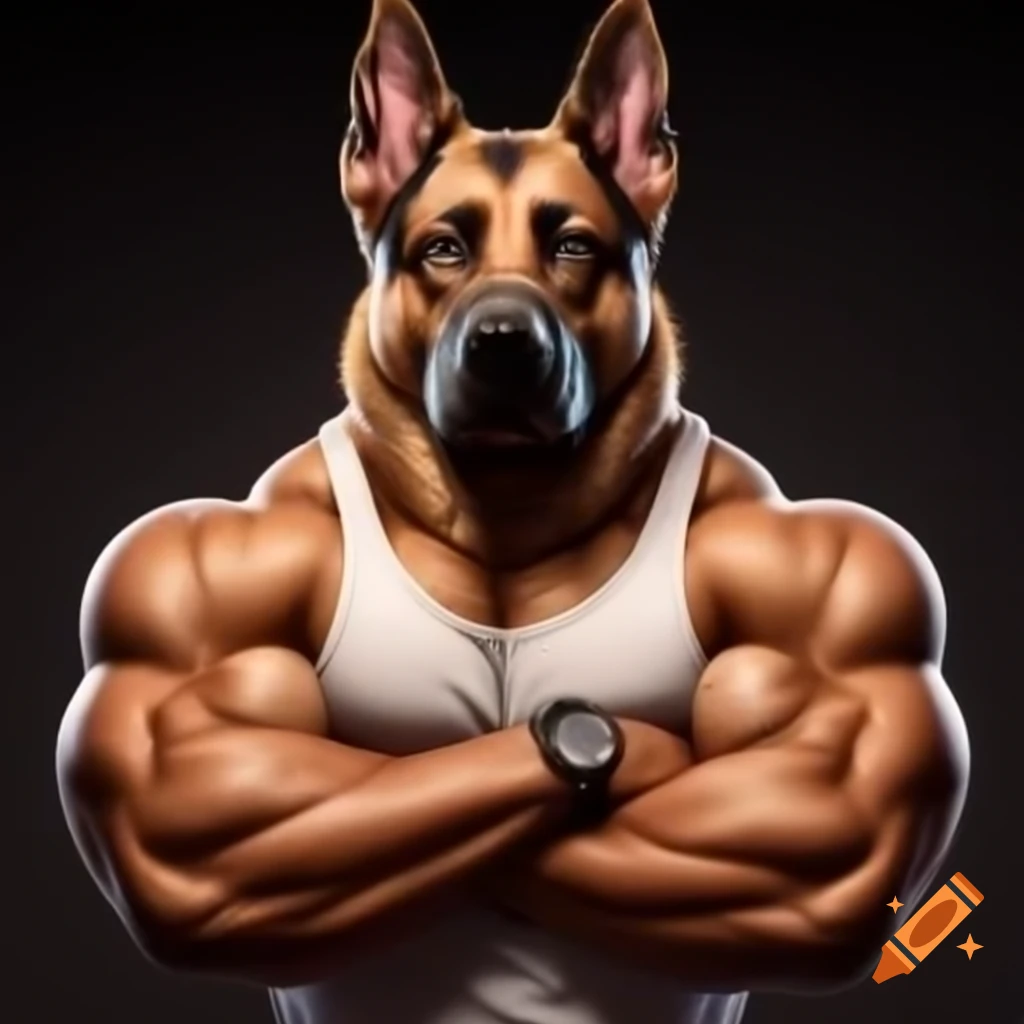Muscular anthropomorphic German Shepherd in white tank top posing ...