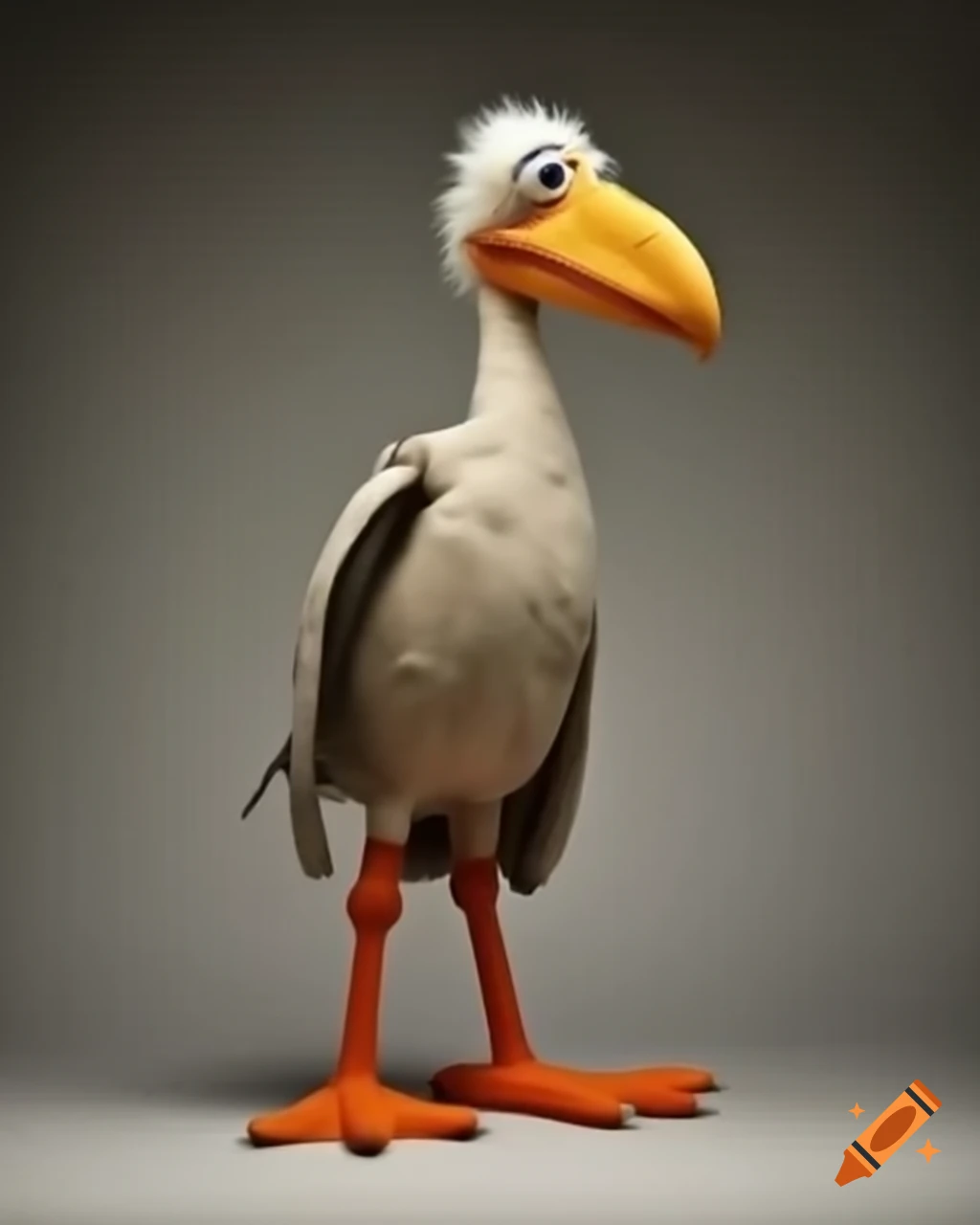 Cartoonish bird human hybrid puppet in full body view on Craiyon