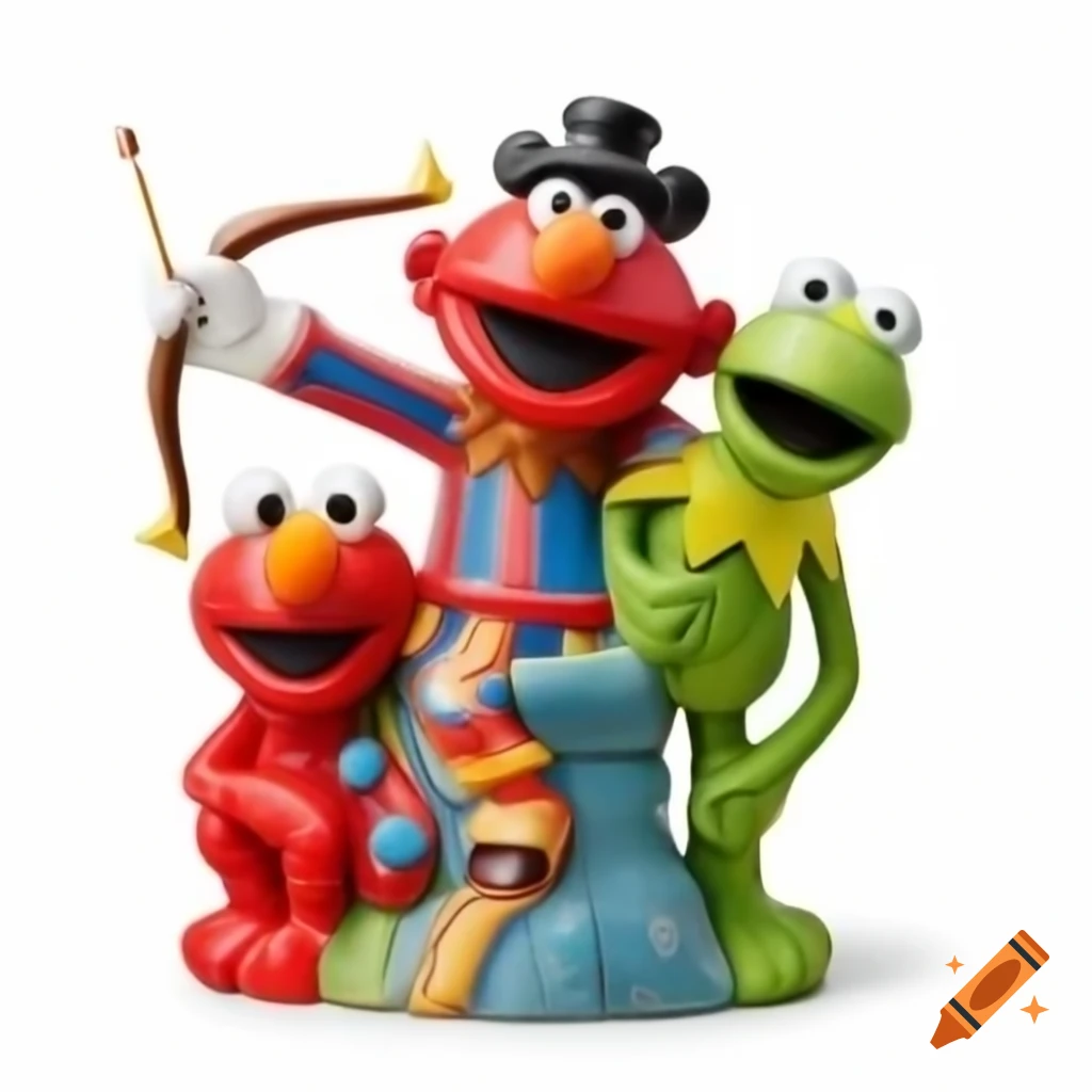 Ceramic figure combining Elmo, Mickey Mouse, and Kermit shooting bow ...