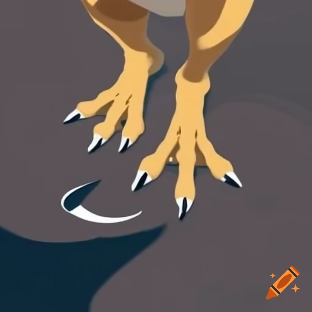 CGI animation of beige dinosaur feet on pavement with crescent moon on ...