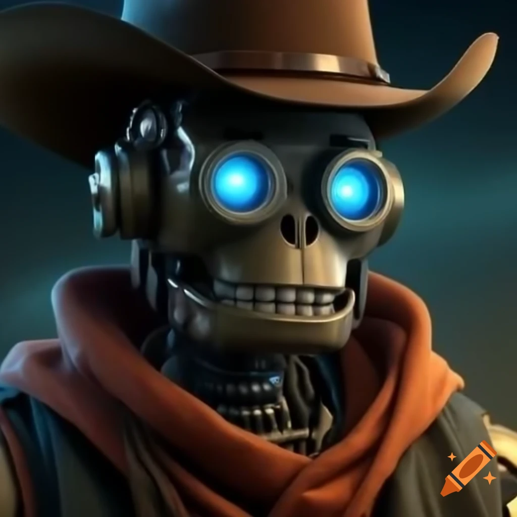 Robot cowboy with led eyes and a smiling expression on Craiyon