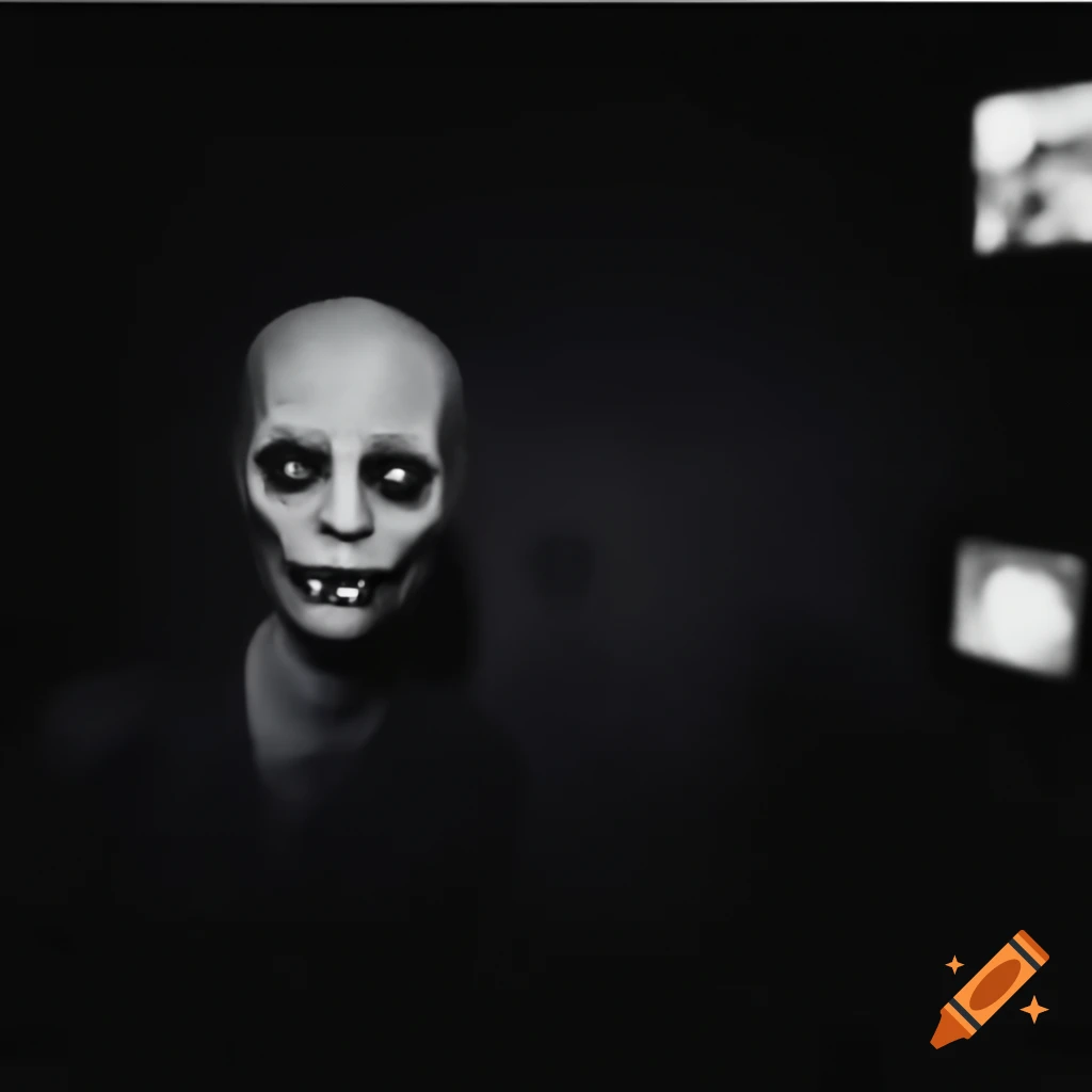 1980s VHS style analog horror scene with disturbing faceless humanoid ...