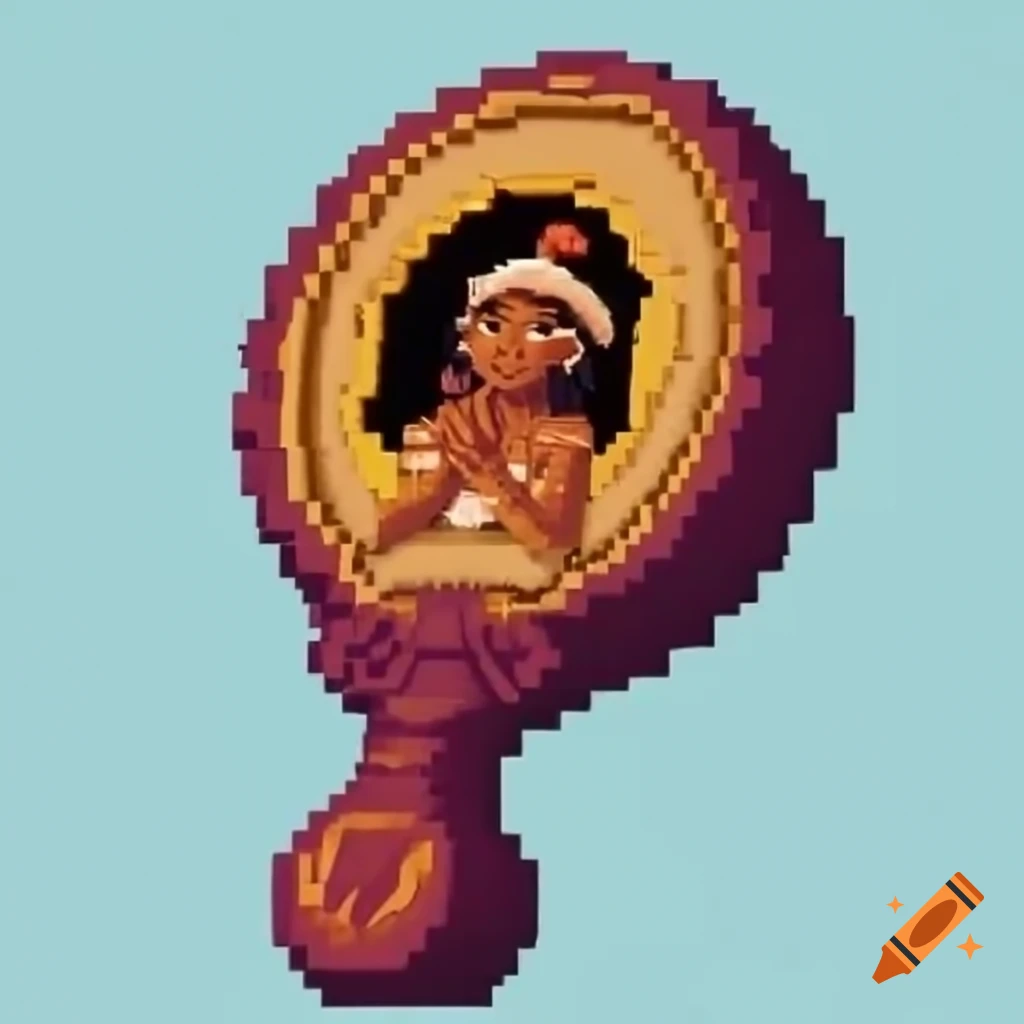 Pixelated illustration of Oxum Yoruba goddess ornate hand mirror on Craiyon
