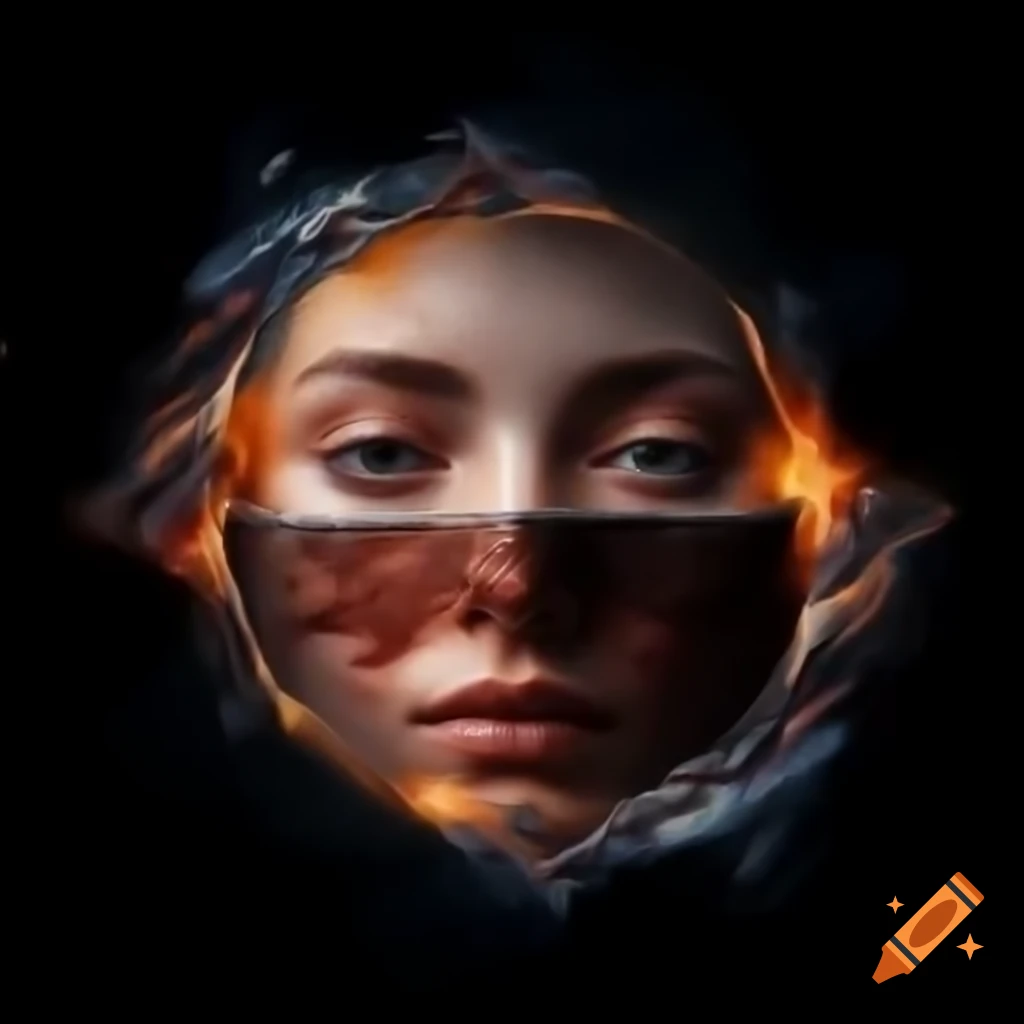 Symbolic mask melting off face revealing inner cosmos with glowing ...