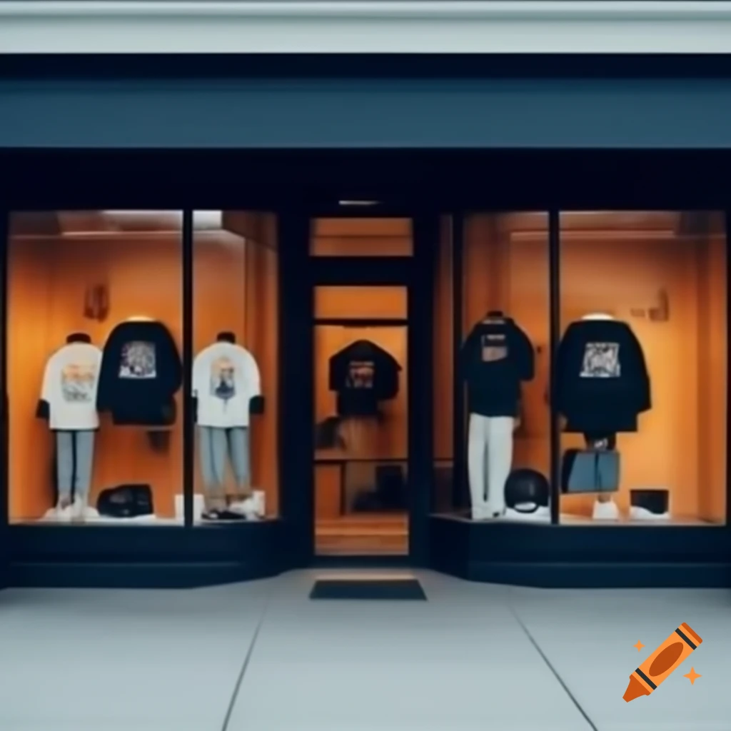 Storefront showcasing streetwear and hip-hop clothing with dark theme ...