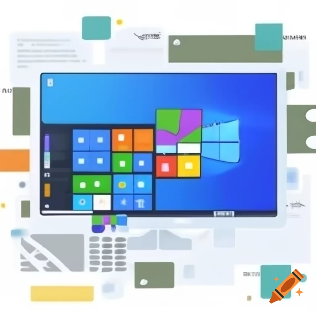 Handmade chart of Windows 10 desktop screen with labeled parts on Craiyon