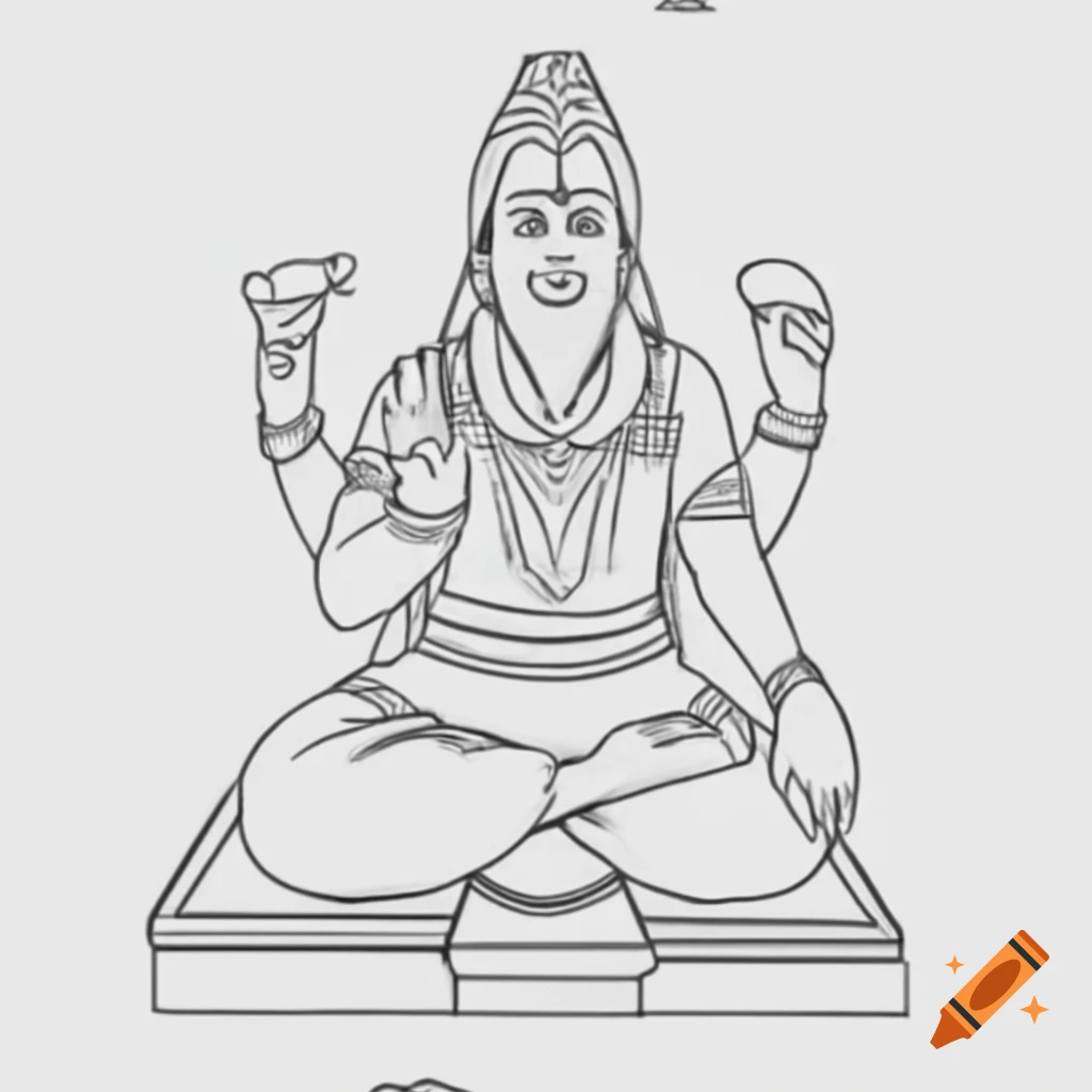 Simple drawing of Brahma Dev for children's coloring book on Craiyon