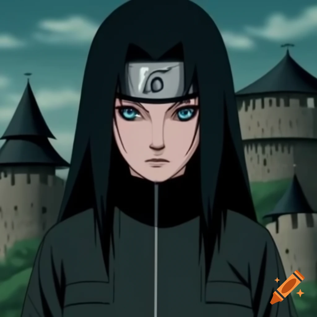 Naruto themed girl with kunai and black hair, gothic style overlooking ...