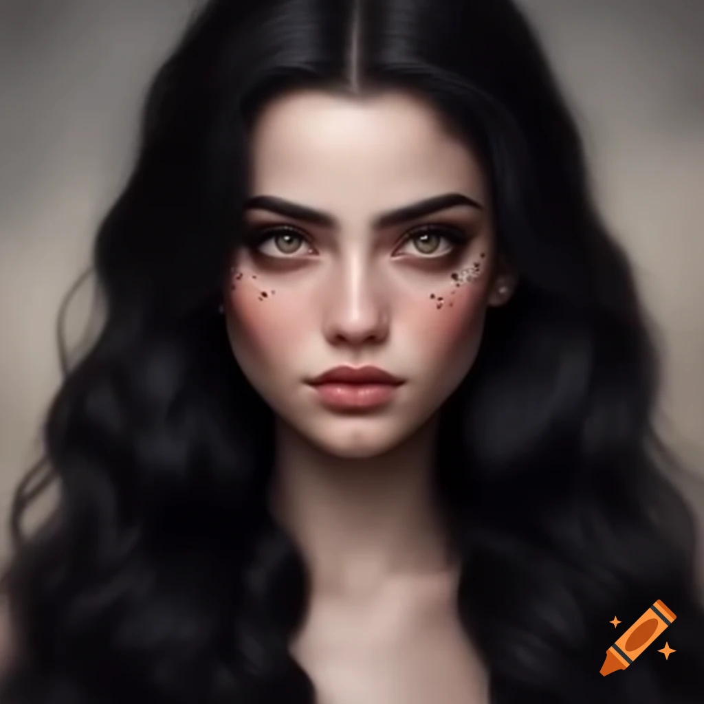 Woman in her thirties with Turkish features and captivating black eyes ...