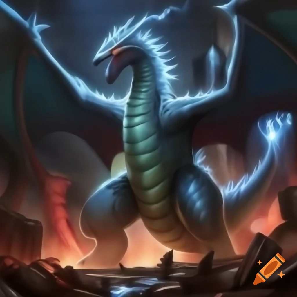 Silver bird-dragon kaiju Pokemon unleashing lightning and causing ...