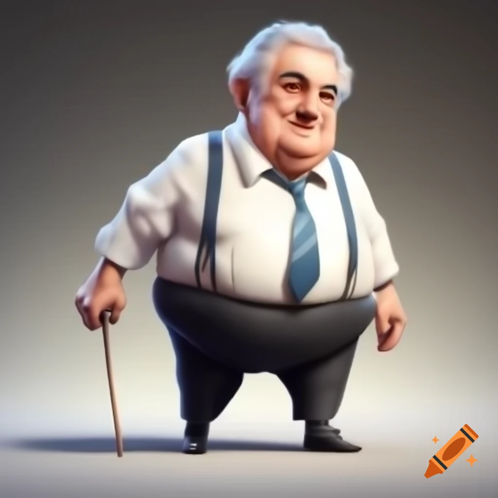 Chibi 3D render of former president Jose Mujica walking in side profile ...