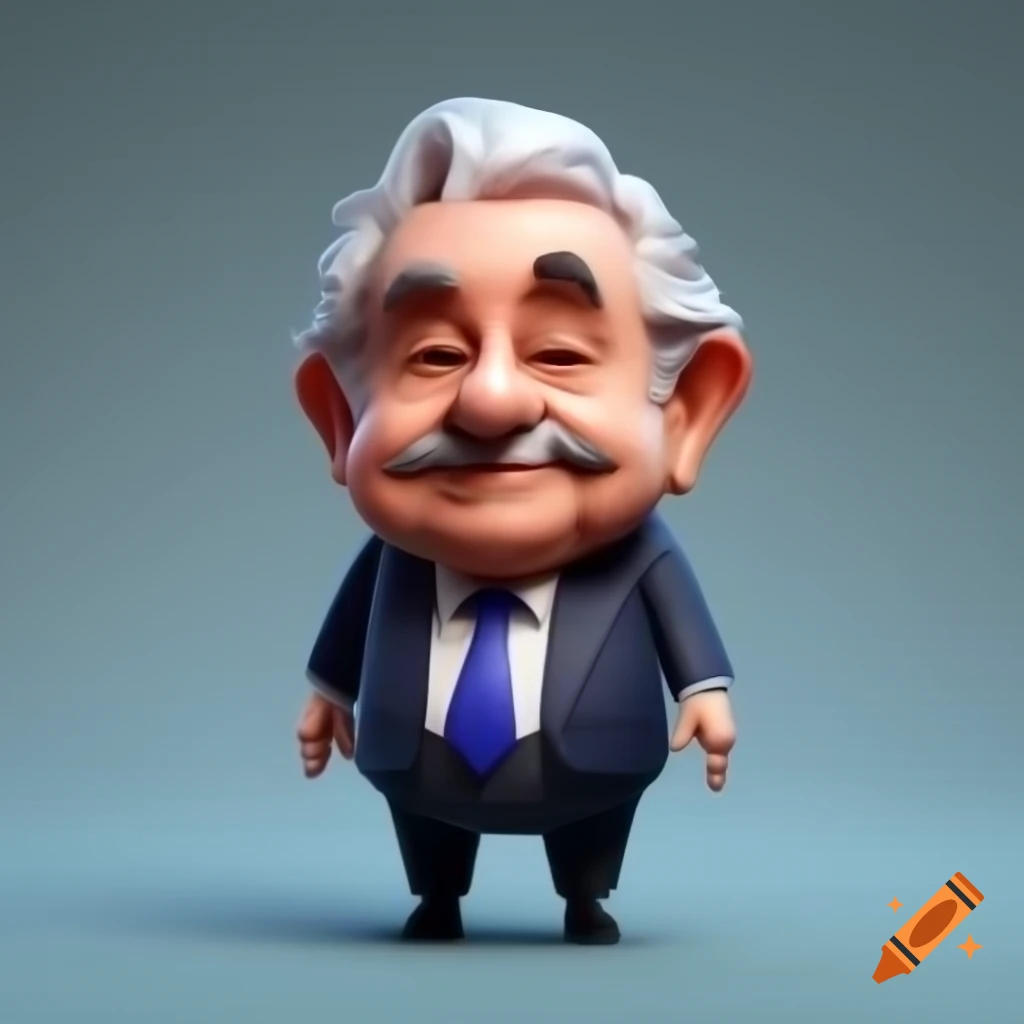 Chibi 3D render of former president Jose Mujica walking from side on ...