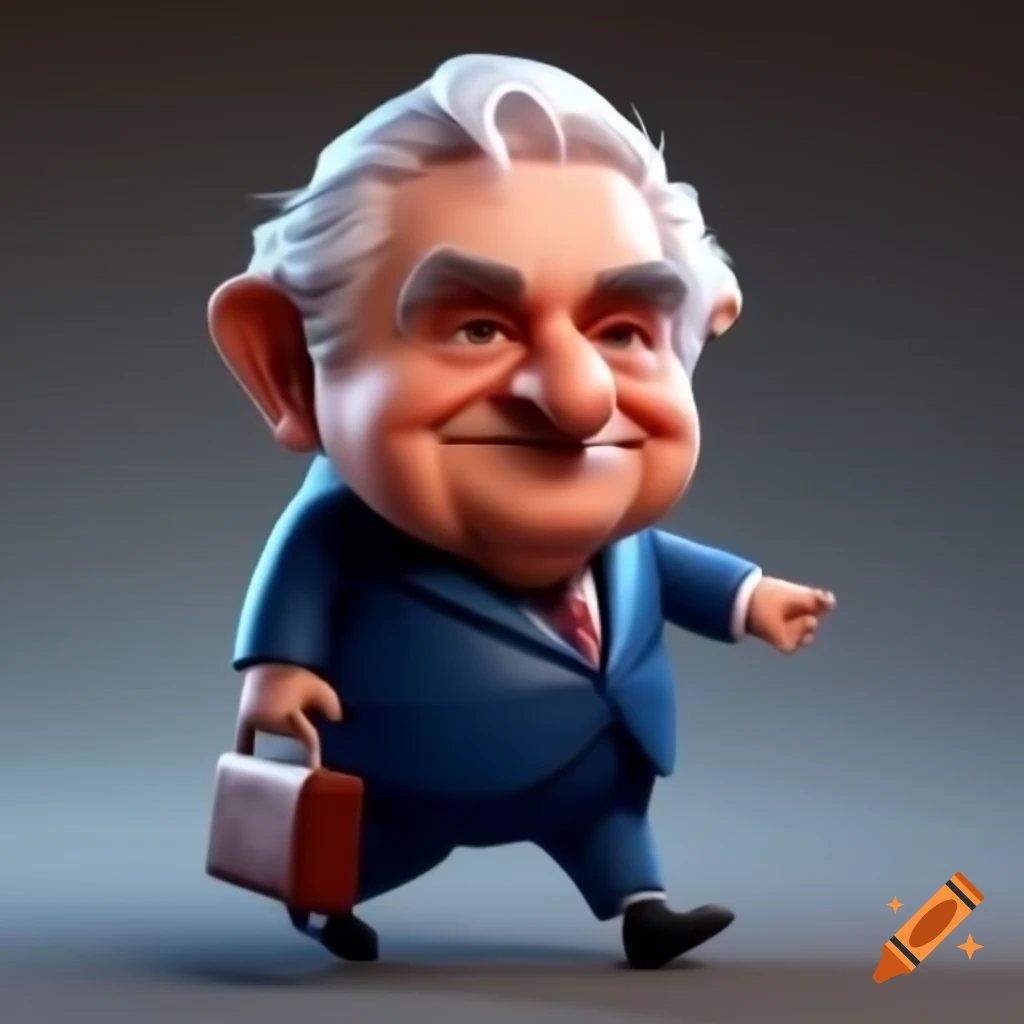 Chibi 3D render of former president Jose Mujica walking from side on ...
