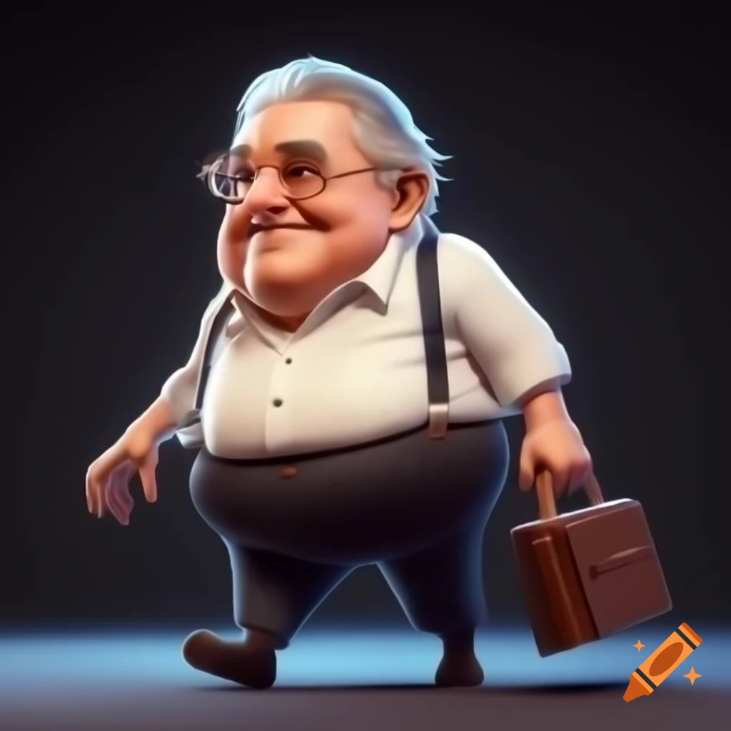 Chibi 3D render of former president Jose Mujica walking in side profile ...