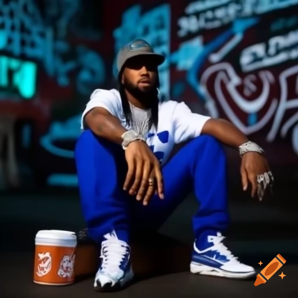 Fit young man in oversized clothing showcasing muscles, Hip-Hop ...