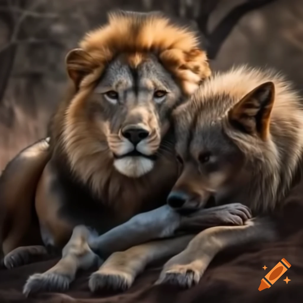 Lion and wolf combined in artistic representation on Craiyon