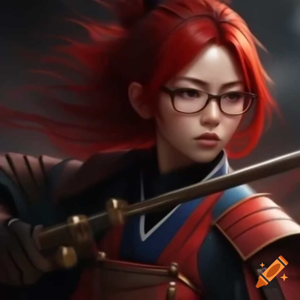 Realistic female Japanese warrior Fumiko in shimmering Samurai armor ...