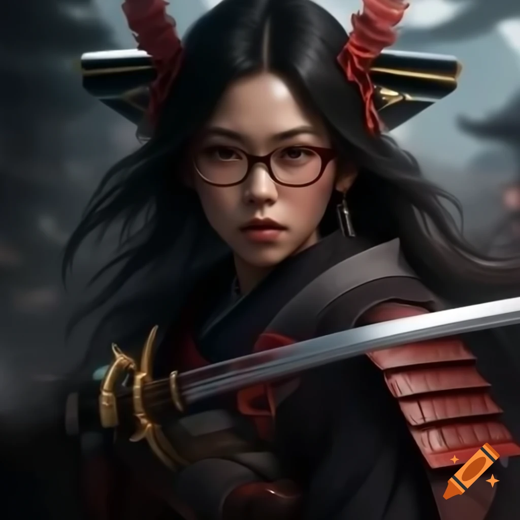 Realistic female Japanese warrior Fumiko in shimmering Samurai armor ...