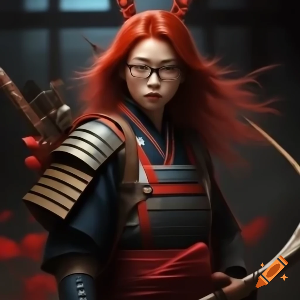 Realistic depiction of female Japanese warrior Fumiko in shimmering ...