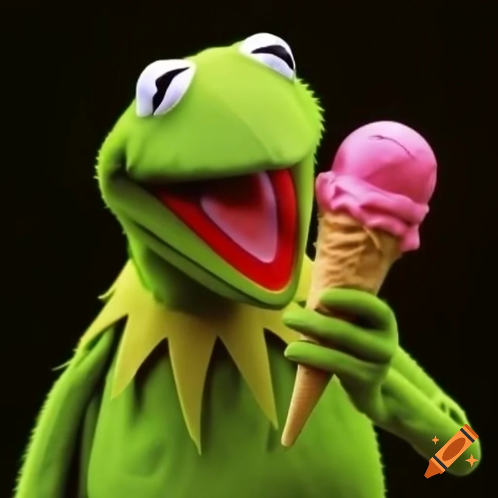 Kermit the Frog enjoying an ice-cream cone on Craiyon
